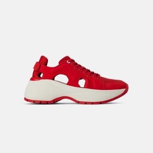 Zara | Shoes | Zara Red Laceup Sneakers With Cut Out Details | Poshmark